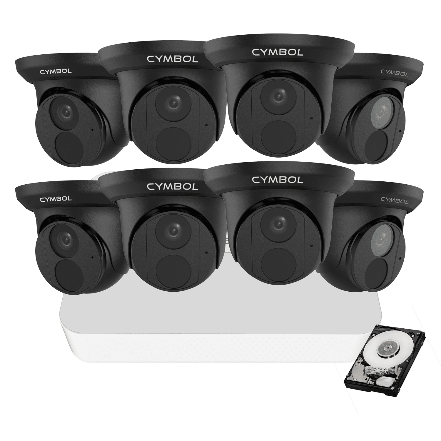 Cymbol 8CH IP POE Kit w/NVR + 4MP Starlight Turret Cameras - Cymbol